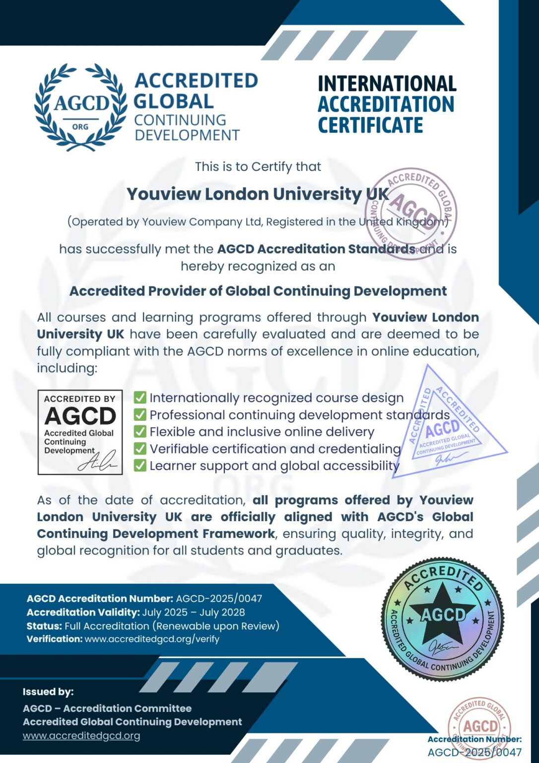 Education Award 2025 - Accredited Global Continuing Development (AGCD)